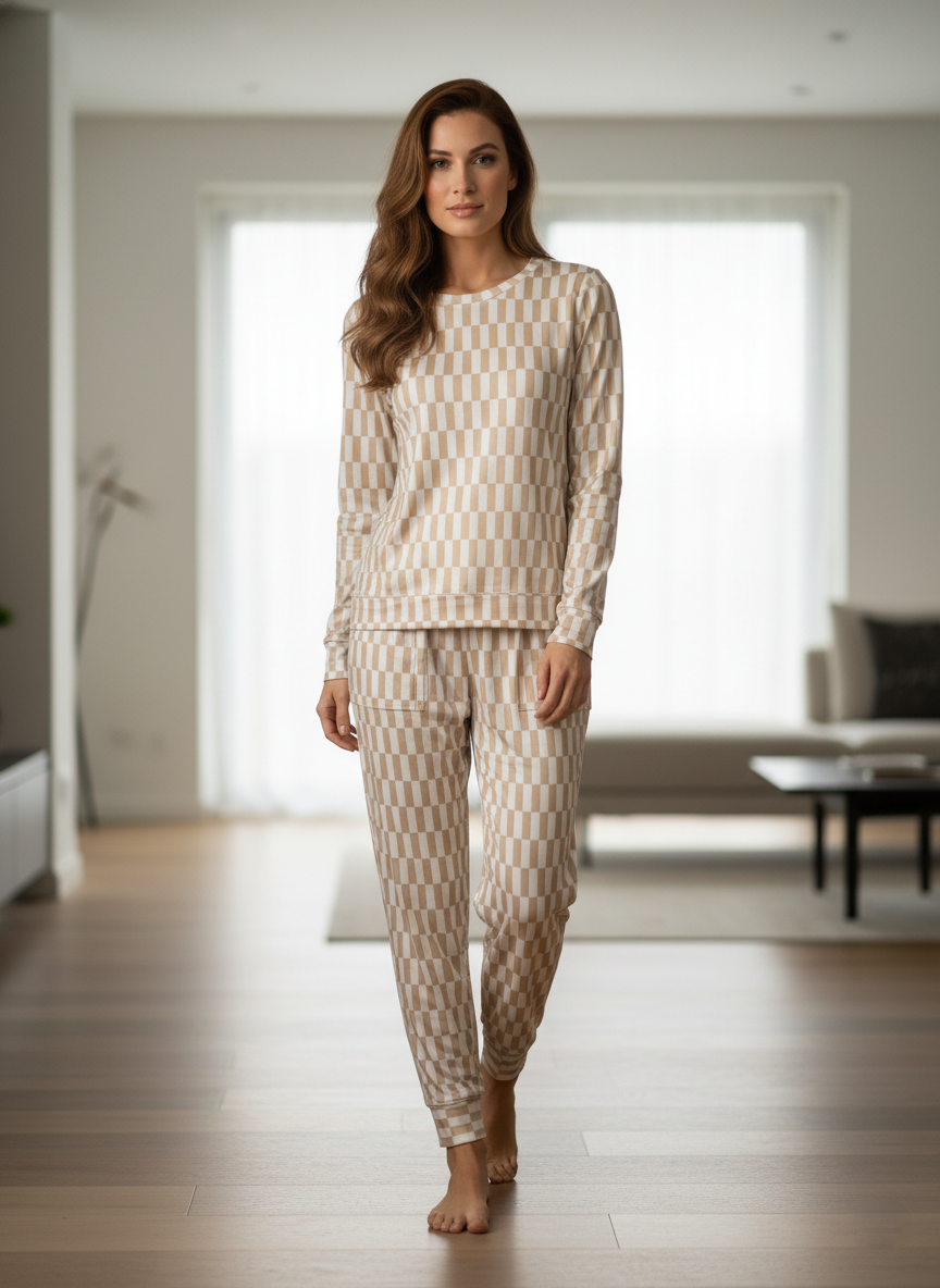 Conjunto Pijama Rectangulos Beige – Maskki